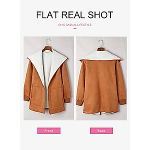 Dokotoo Womens Winter Warm Long Sleeve Open Front Fleece Jacket Stand Collar Sherpa Lined Outerwear Fashion Thicken Faux Suede Coats Jackets for Women 2024,XL,Khaki