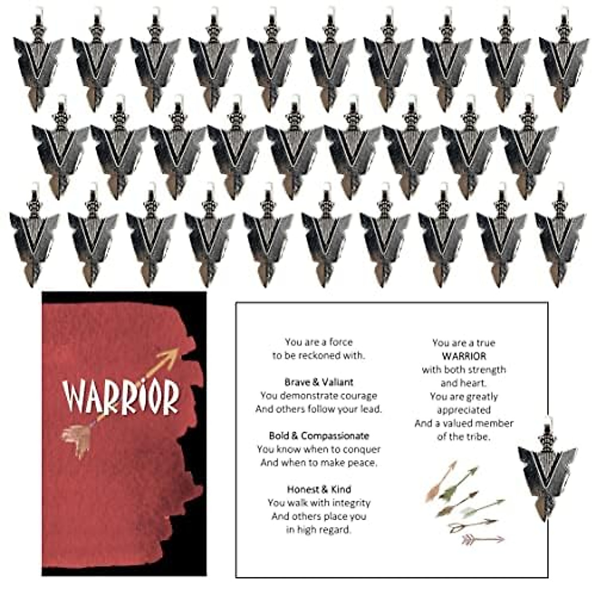 Smiling Wisdom - Bulk 30 Gift Sets - Employees Staff Motivational Encouragong Warrior Keepsake Appreciation Cards, Bags - 90 PCS - Silver Warrior Arrowhead