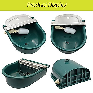 Junniu Automatic Livestock Waterer Water Bowl Trough Kits for Goat horse Dog Pig Cattle Farm Supplies, with 2PCS Float Valve, Brass Connector, Stainless Steel Cover, Hole at the Bottom, Green