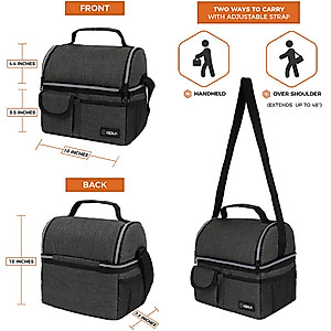 OPUX Lunch Box for Men, Adult Lunch Box Cooler, Insulated Lunch Bag Women, Dual Compartment Lunchbox for Work, Leakproof Double Decker Lunch Bag, Soft Lunch Pail Tote Boys Girls Kids School, Dark Gray