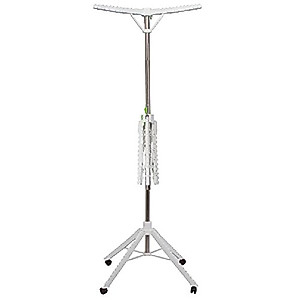 GO2 Drying Rack 2-Tier 60 Garments Plus 60 Clips, 50lbs Load Capacity, Foldable, Stainless Steel, Sturdy 4 Legs with Wheels (White)
