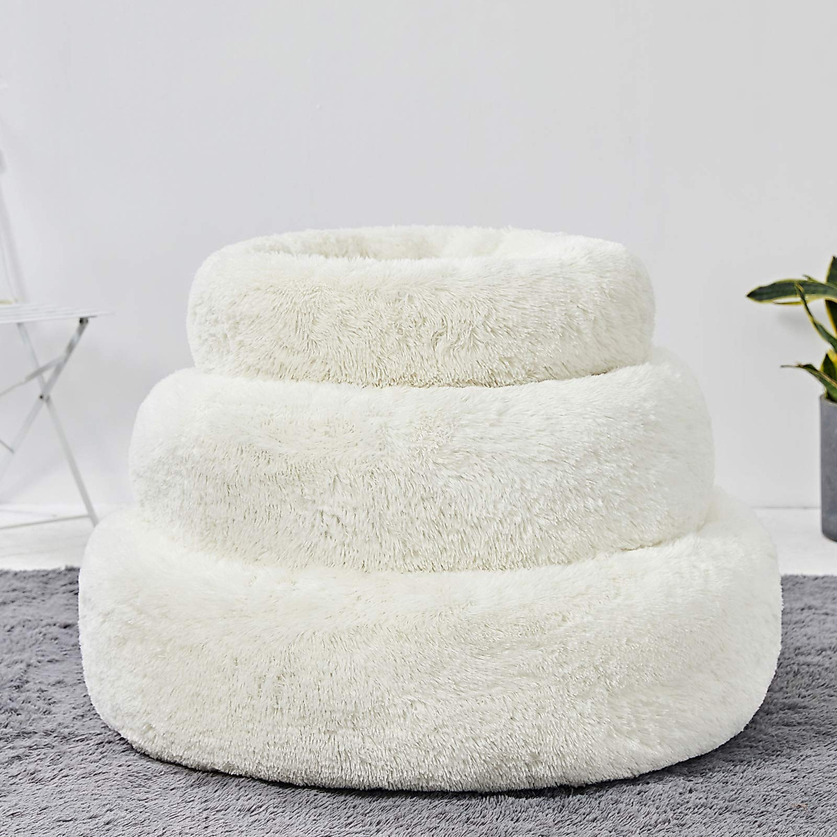 Washable Dog Round Bed Large, Donut Dog Bed Large Dog, Comfy Dog Calming Cuddler Bed