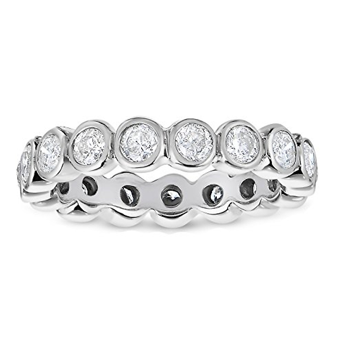 VIR JEWELS 1.50 cttw Diamond Eternity Ring for Women, Wedding Band in 14K White Gold Bezel Set, Size 7