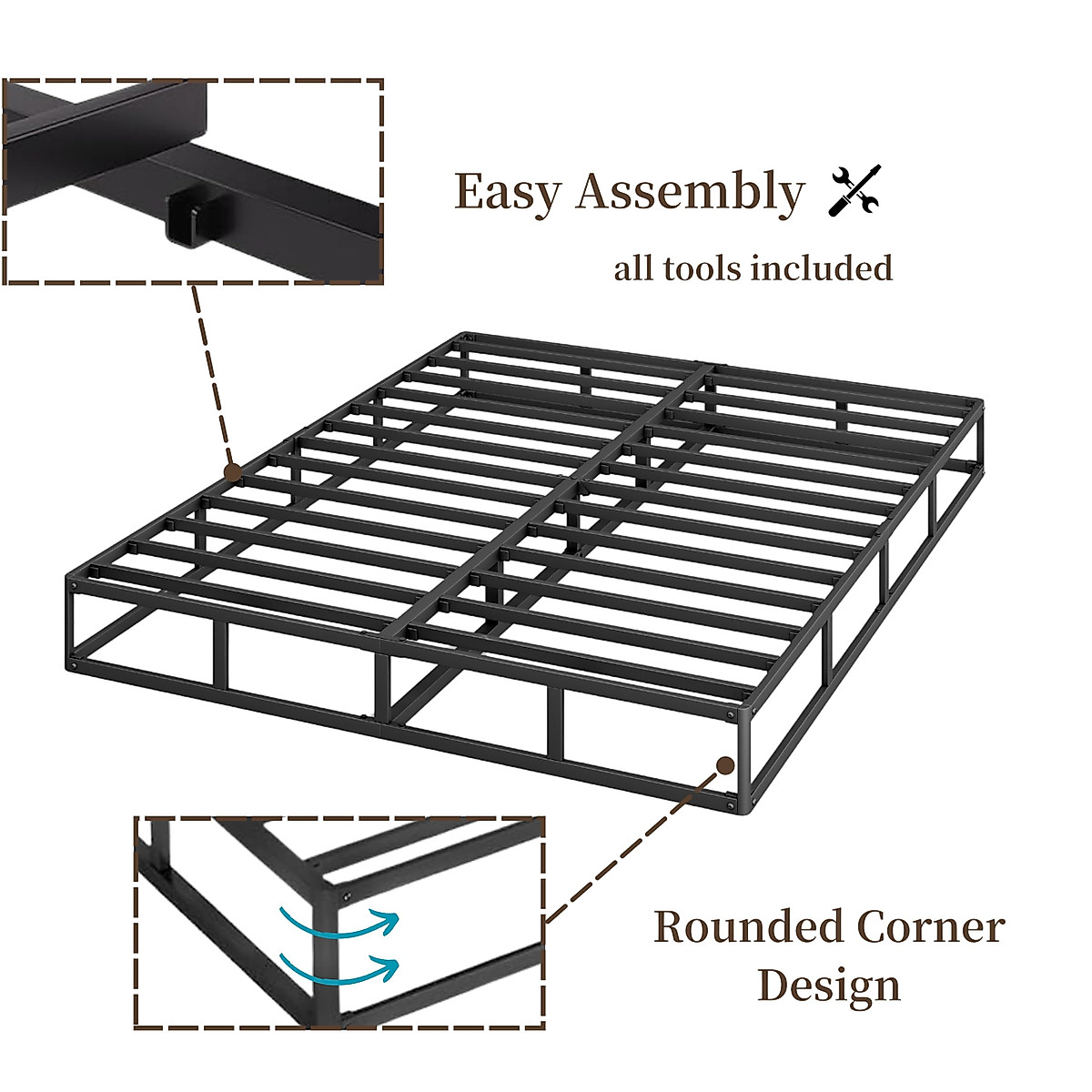 Artimorany 6 Inch Low Profile Box Spring King, Metal King Mattress Foundation and Fabric Cover Set, Easy Assembly, Noise Free, Non Slip