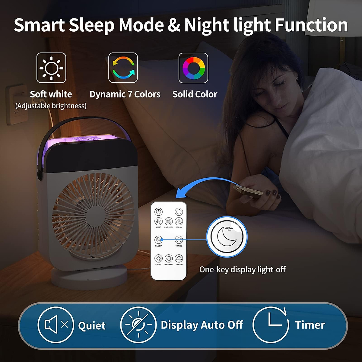 Portable Air Conditioners Fan, 4 Wind Speed Mini Ac Fan with 2 Cooling Spray, Screen Touch Control,Oscillating/Timer/Night Light, Personal Evaporative Air Cooler for Bedroom Home Office Study Desk