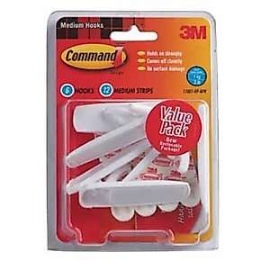 Command 17001-VP-6PK Strip Adhesive, 12 Hooks, White