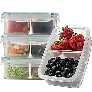 Komax Biokips Lunch Containers Set of 4 - Airtight Food Storage Containers w/ 2 Removable Compartments – BPA-Free Plastic Meal Prep Container Set - Dishwasher Safe Lunch Box Containers (30.4 oz)