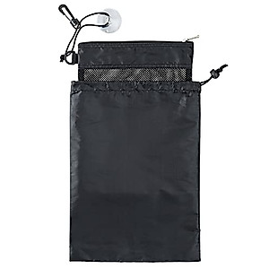 YUMA Active Shower Bag Tote, Mesh Caddy Toiletry Organizer 12”L x 9”W, Compact and Lightweight With Suction Cup, Cord for Hanging, Zipper and Drawstring Pouch 14”L x 10”W, Black