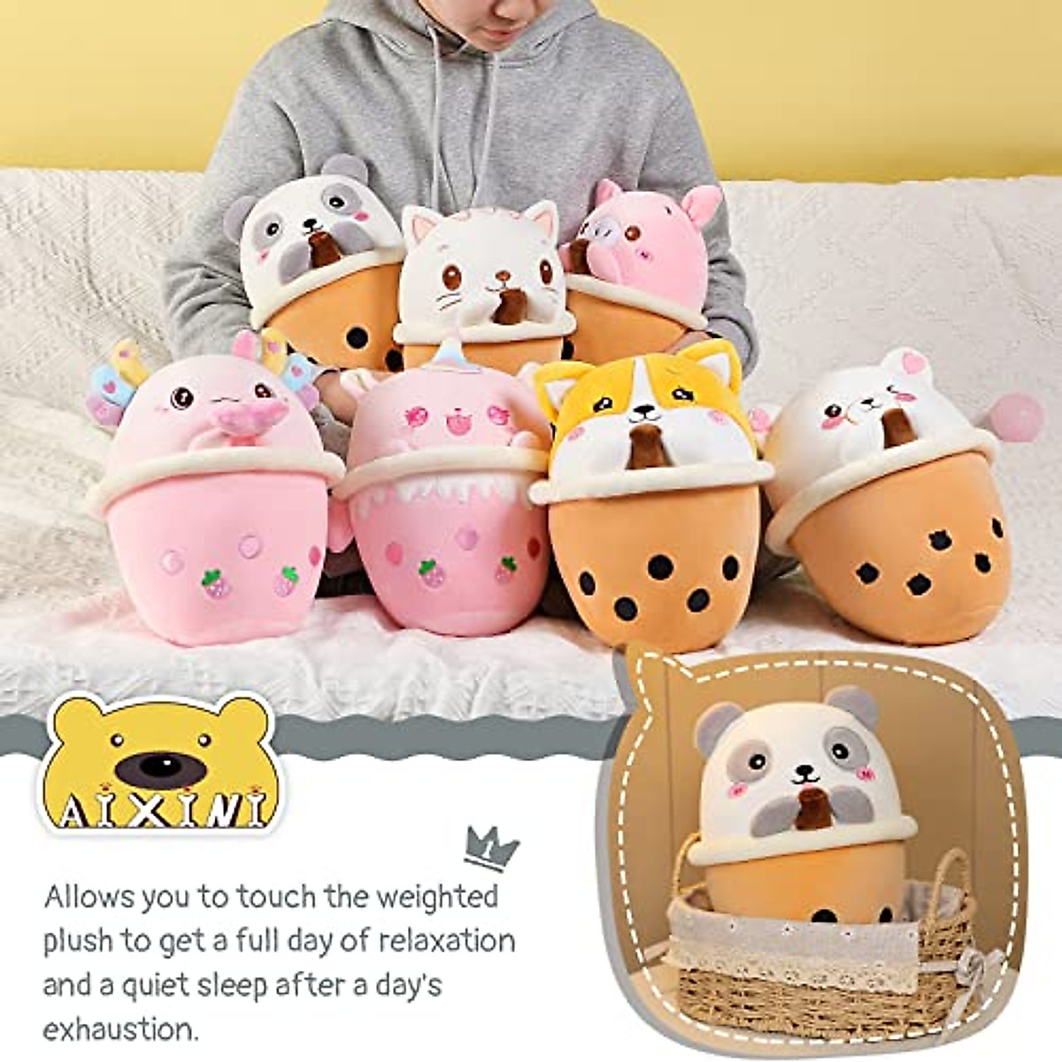 AIXINI Panda Boba Plush 10 inch Bubble Tea Stuffed Animal Soft Kawaii Plushie Toy