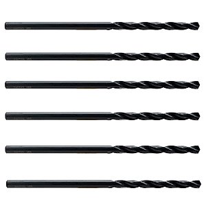 MAXTOOL 1/16"x6" 6pcs Identical Aircraft Extension Drills HSS M2 Extra Long Deep Twist Drill Bits Straight Shank Fully Ground Black; ACF02B06R04P6