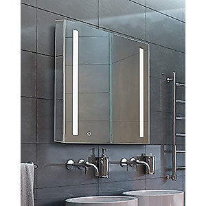 Fine Fixtures Bathroom Medicine Cabinet, Aluminum, Recessed/Surface Mount, 24" x 30", 2 Door, Mirrored w/ 2 LED Strips