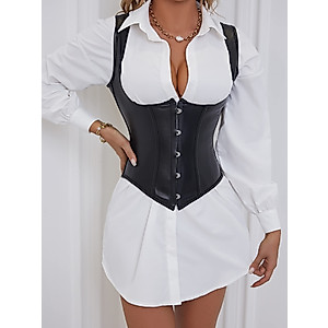 Alivila.Y Fashion Corset Womens Faux Leather Steampunk Corsets Victorian Bustier 2672A-Black-2XL