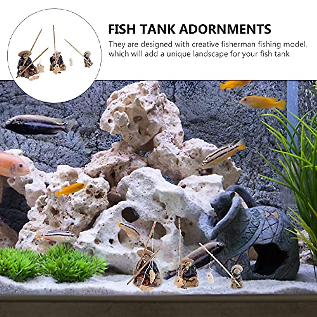 Yardwe 3pcs Miniature Garden Ornament Ceramic Fisherman Fishing Figures Figurines Fairy Garden Statues Small Character Sculptures Decor for DIY Sandbox Zen Garden Terrarium Decor