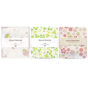 Nawrap Printed Dishcloths Set of 3, Japanese White-Eye + Clover + Flower