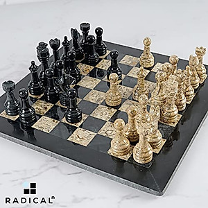 RADICALn 15 Inches Large Handmade Black and Fossil Coral Weighted Marble Full Chess Game Set Staunton and Ambassador Gift Style Marble Tournament Chess Sets
