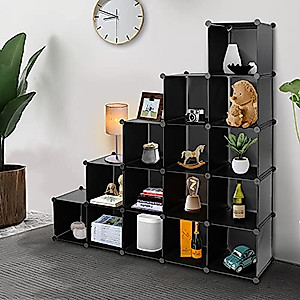 ZENY Cube Storage Organizer, 16-Cube Closet Organizer Storage Shelves, Modular Bookcase, DIY Plastic Modular Closet Cabinet, Book Shelf for Bedroom Living Room Office, Black