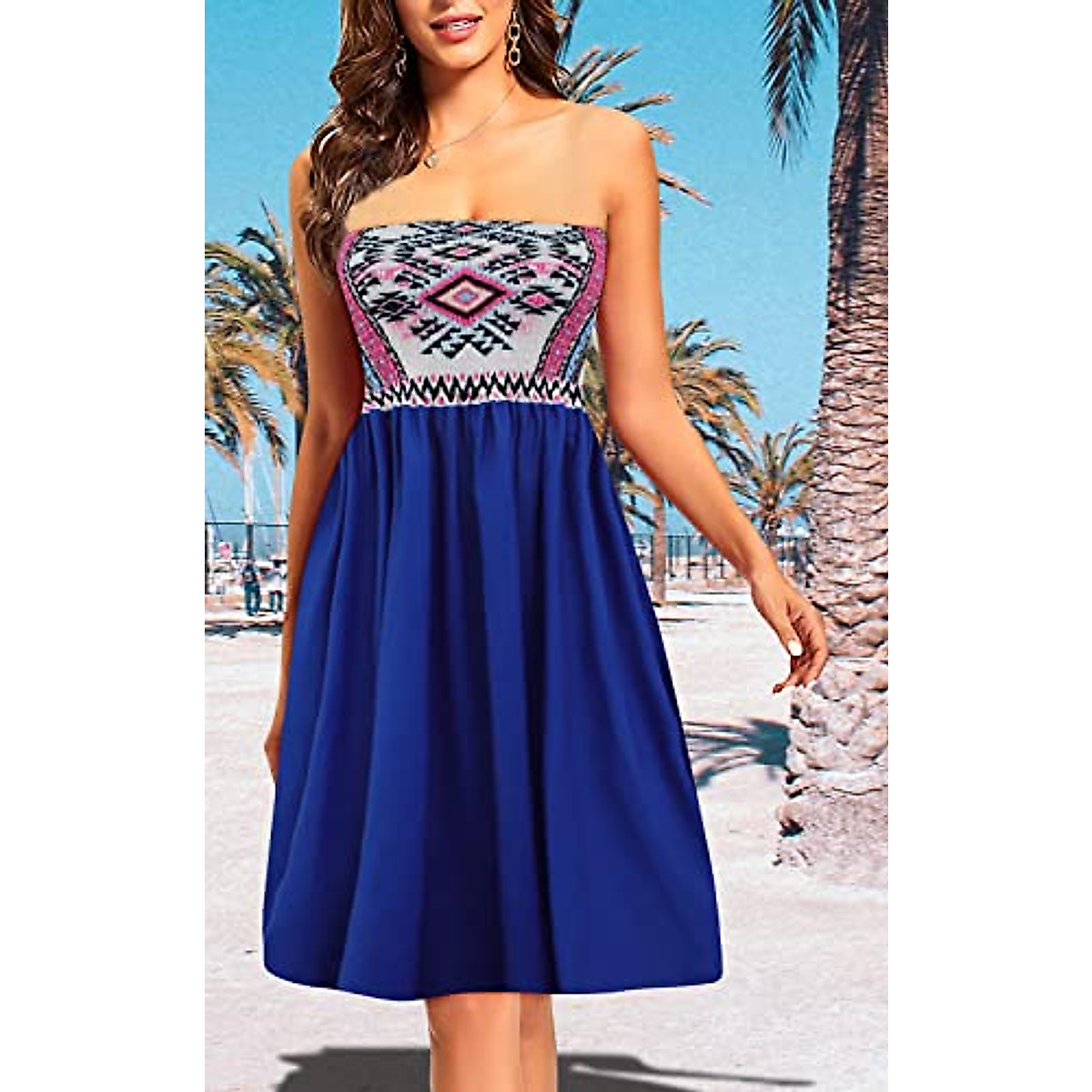 Zyyfly Plus Size Tube Dresses for Women Bandeau Dress for Women Summer Beach Casual Boho Tube Top Dress XXL