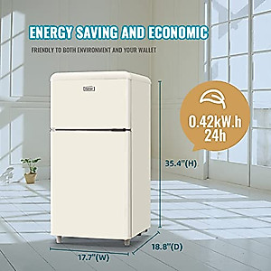 WANAI Mini Fridge with Freezer 3.5 Cu.Ft Compact Refrigerator with 7 Level Thermostat Two Door Portable Room Fridge with Removable Glass Shelves, Suitable for Kitchen Apartment Dorm Bar Redroom, Cream