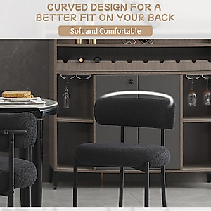 AISALL Black Dining Chairs Set of 2 Round Upholstered Boucle Dining Room Chairs Mid-Century Modern Kitchen Chairs Curved Backrest Chairs for Dining Room Black Metal Legs