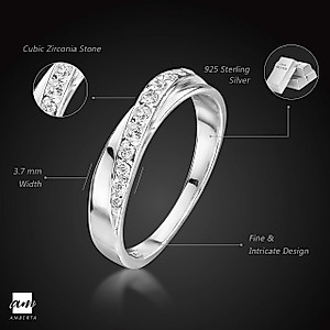 Amberta Women's 925 Sterling Silver Ring Crossover Band with Zirconia Stones: Inside Circumference 51.2 mm - Size 5.75