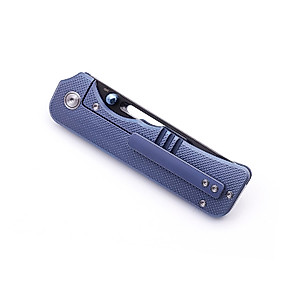 AMEIGHT KNIVES Elgar Pocket Folding Knife 3.5" Black PVD S90V Blade Blue Anodized Titanium Handle AM8-004BU