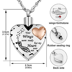 Dletay Heart Cremation Necklace for Ashes Cremation Jewelry with 12 Birthstones Urn Necklace for Ashes-Your Wings were Ready but My Heart was Not