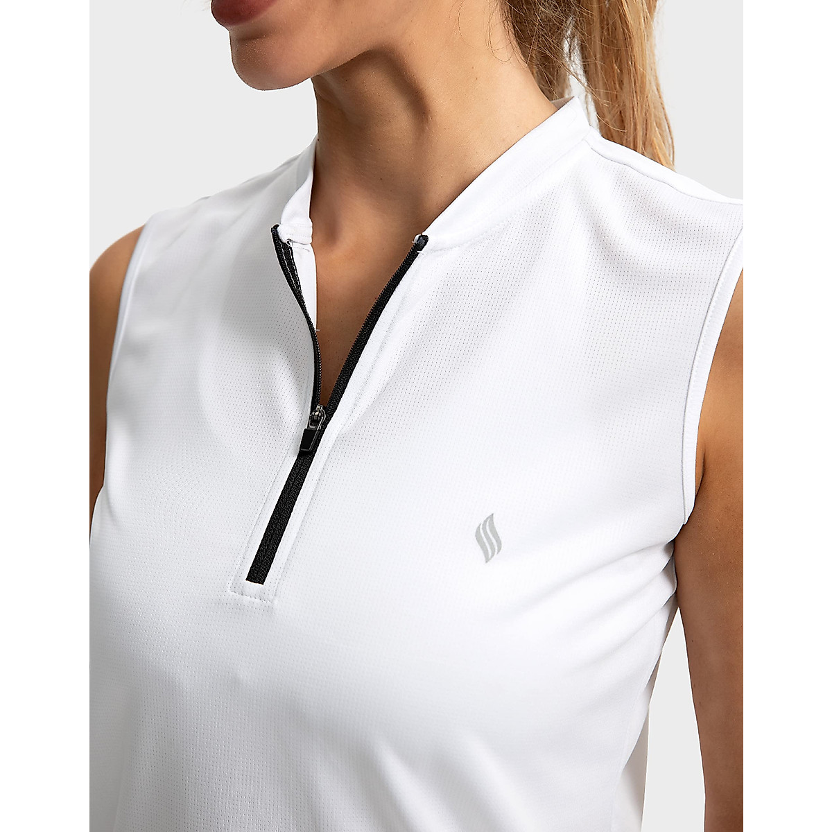 SANTINY Women's Sleeveless Golf Shirt Zip Up Tennis Lightweight Quick Dry Tank Tops Polo Shirts for Women(A White_M)