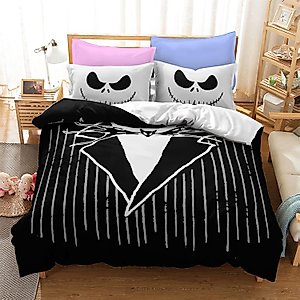 Felu Bedding Duvet Cover Set of Kids, The Nightmare Before Christmas Pattern Comforter Cover Set with 1 Duvet Cover and 1 Pillowcases (Twin Size)