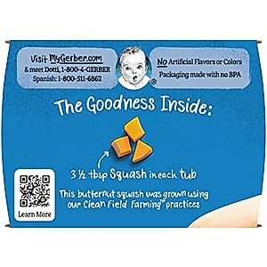 Gerber Natural for Baby 1st Foods Baby Food Tubs, Butternut Squash, Non-GMO Pureed Baby Food, Made with Natural Vegetables, 2 - 2 OZ Tubs/Pack (Pack of 4)