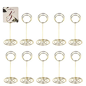 KIMOBER 24PCS Table Number Holders, Round Place Card Holder,Tabletop Memo Note Stand Picture Photo Picks Card Clips for Wedding Birthday Party(Gold)