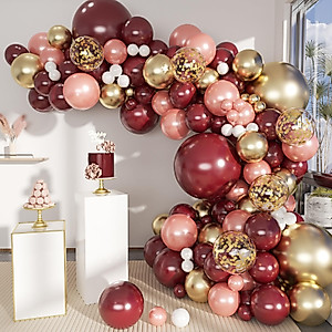 MEBAY Burgundy Balloon Arch Kit, 141 Pcs Maroon Metallic Chrome Gold Rose Gold and White Latex Balloons Different Sizes 18 12 10 5 Inch for Birthday Wedding Anniversary Bridal Bachelorette Wine Party
