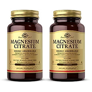 Solgar Magnesium Citrate, 120 Tablets - Pack of 2 - Promotes Healthy Bones, Supports Nerve & Muscle Function - Highly Absorbable - Non-GMO, Vegan, Gluten Free, Dairy Free, Kosher - 120 Total Servings