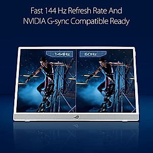 ASUS ROG Strix 15.6” 1080P Portable Gaming Monitor (XG16AHP-W) - White, FHD, 144Hz, IPS, G-SYNC, Built-in Battery, Kickstand, USB Type-C, Micro HDMI, ROG Tripod Stand, Console, 3-Year Warranty