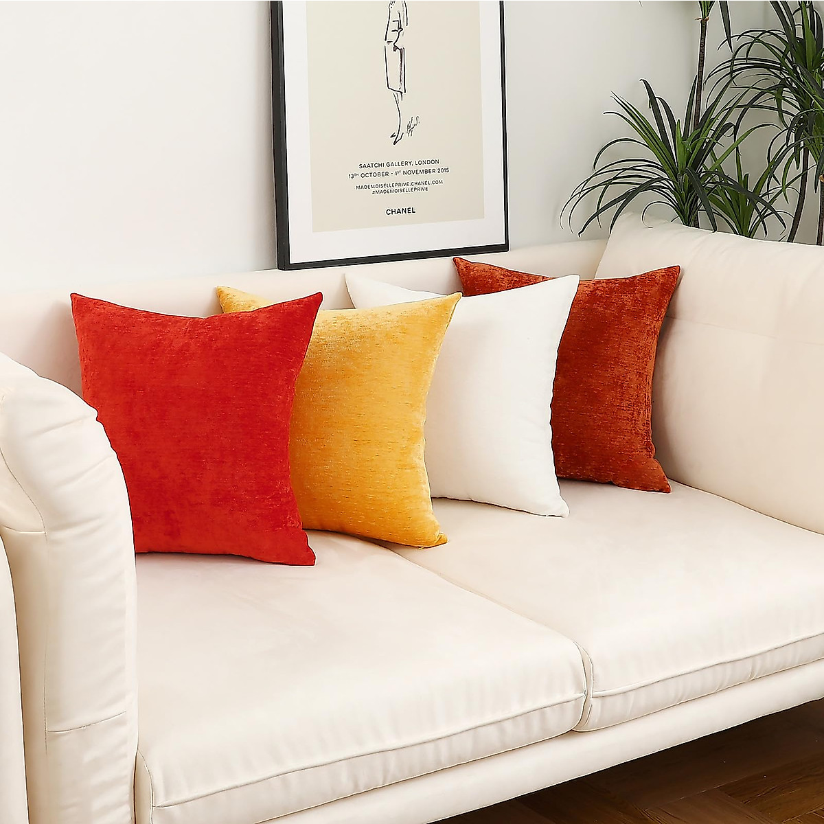 Jeneoo Terracotta Decorative Throw Pillow Covers Soft Chenille Comfy Solid Rust Couch Cushion Case Decor (Set of 2, 18 x 18 Inches)