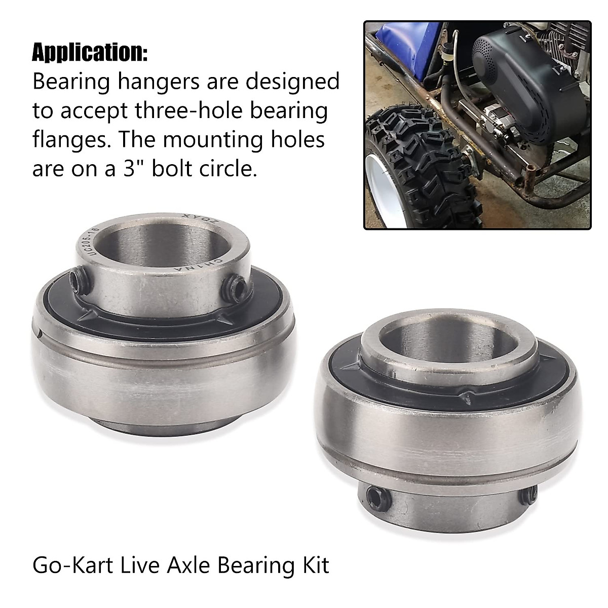 Go-Kart Live Axle Bearing Kit (1 inch) Compatible with Azusa axles, Also for Go Karts Mi-ni Bikes/Trikes/Off Road ATV - Axle with 3-Hole Flangettes