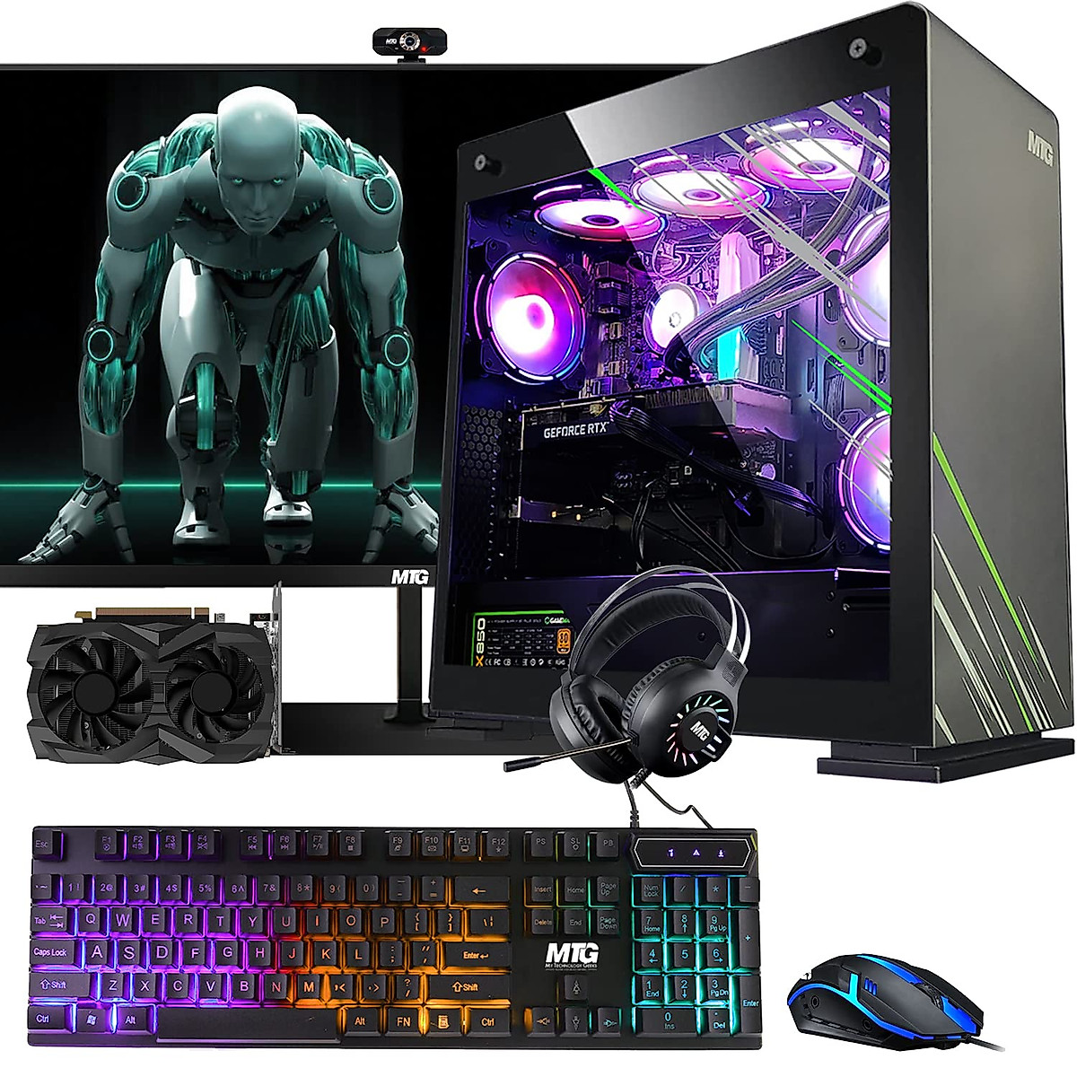 Aurora Max Gaming Tower PC- Intel i5 12th Gen, GTX 1660S 6GB 192bits, 16GB RGB Ram, 256GB Nvme, 2TB HDD, 27 Inch 165HZ Monitor, RGB Keyboard Mouse, Headphone, Liquid Cooling, Webcam, Win 11