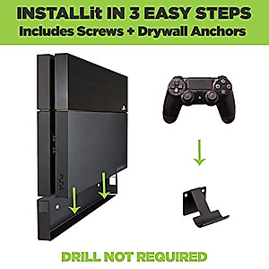 HIDEit Mounts 4 Bundle, Wall Mounts for Original PS4 and Controllers, Steel Mount for PS4 Original and 2 Controller Mounts to Safely Store Your PS4 and PlayStation Controller Near or Behind TV