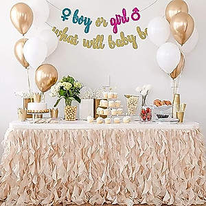 Pre-Strung Boy or Girl What Will Baby Be Banner, Gold Blue Pink Glitter Gender Reveal Decorations, He or She, Blue or Pink, Boy or Girl We Love You Banner, Baby Shower Gender Reveal Party Supplies