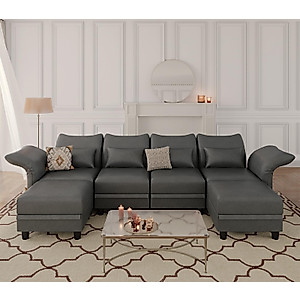 LLappuil 1 Pair Modular Armrest Backrest Module for Convertible Modular Sectional Couch Sofa, Interchangeable Armrest Backrests, Waterproof Faux Leather, Dark Grey