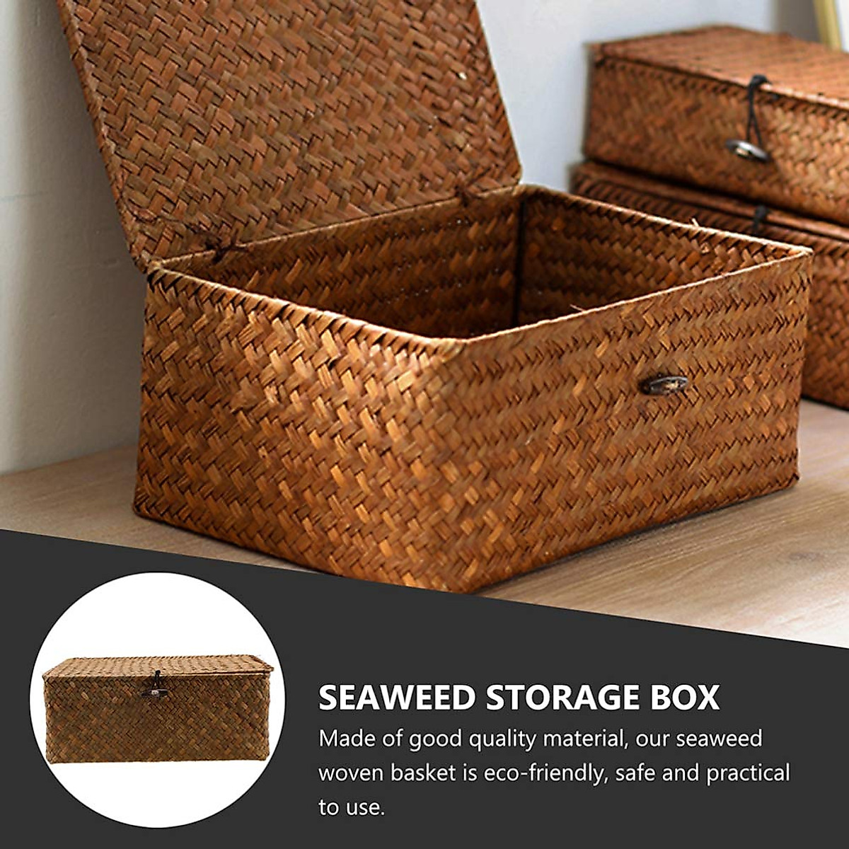 Cabilock 1pc Straw Storage Box Wicker Storage Basket Stacking organizing Basket Seagrass Storage Basket Woven Storage Bins Basket Organizer Cutlery Basket Desktop Natural Seagrass