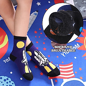 FNOVCO Kids Wool Socks Toddler Warm Thick Wool Hiking Thermal Cozy Boot Crew Socks for Boys Girls 6-Pack (8-12 Years, Outer Space)