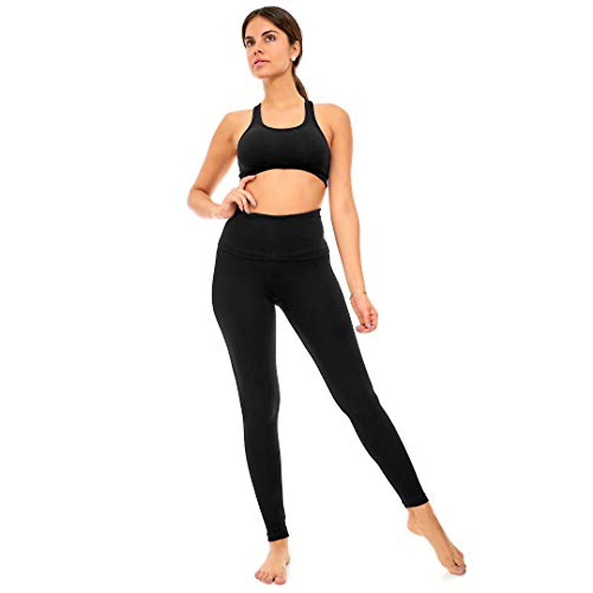 DEAR SPARKLE Fold Over Yoga Pants for Women Cotton Leggings Foldover High Waist Leggings Plus Size (C6 F) (Black, Medium)