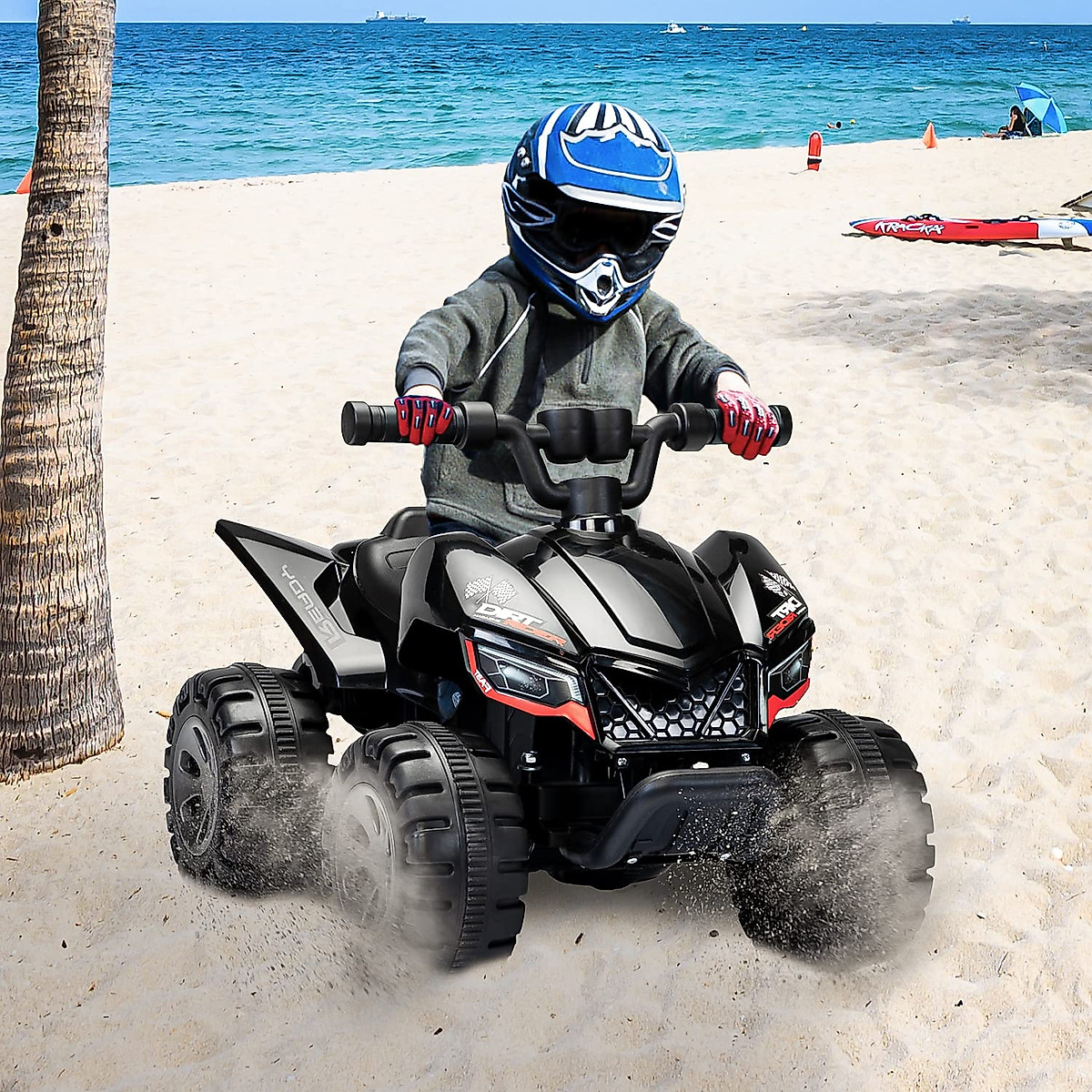 TOBBI Electric Ride On ATV for Kids, Toddlers 6V Battery Powered Ride On Toy with LED Lights Mist Spray Device, 4 Wheeled Electric Car with Radio & Music for Children Aged 1-3-Black