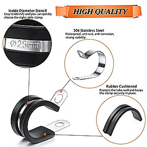 60PCS Cable Clamps Assortment Kit, Camtek Stainless Steel Rubber Cushion Pipe Clamps Hose Clamps Metal Clamp Fuel Line Hose Water Pipe Air Tubing Clamp 7 Sizes 1/4'' 5/16'' 3/8'' 1/2'' 5/8'' 3/4'' 1''