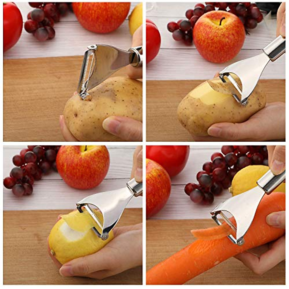 2 Pieces Stainless Steel Lemon Grater Zester Potato Peelers Stainless Steel Y Peeler Orange Citrus Peeler Tool with Channel Knife and Hanging Loop for Home Kitchen Fruits
