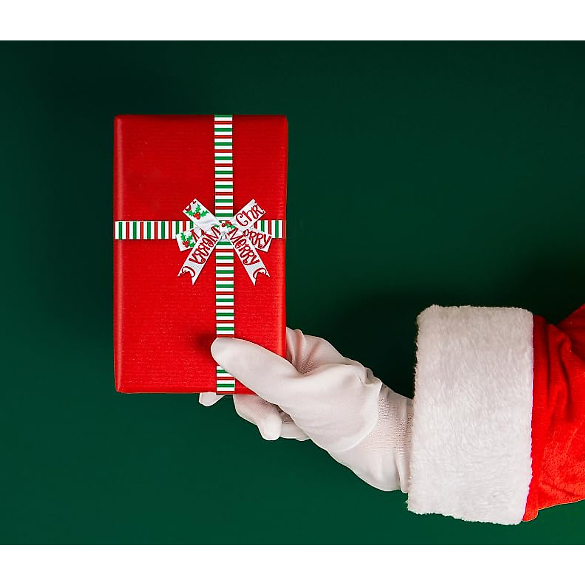 Threetols 6 Rolls 30 Yards Christmas Ribbon 3/8" Xmas Stripe Grosgrain Ribbons Green Red Satin Ribbons Christmas Tree Gift Wrapping Craft Ribbons for Winter New Year Christmas Party Events Decor