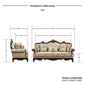 Lexicon Traditional Sofa Couch for Living Room, Rolled Arm Sofa with 5 Accent Pillows, Tufting, Queen Legs in Cherry Finish with Gold Tipping, Upholstered Living Room Furniture, 3 Seater Couch, Brown