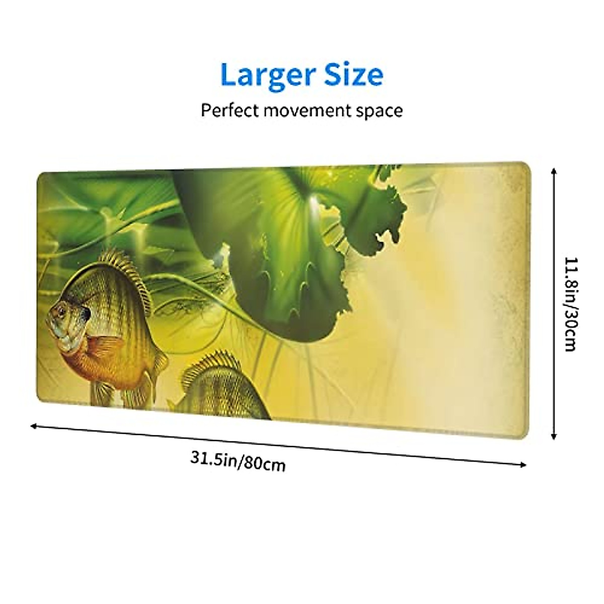 Fish Fishing Lily Pads Lake Bluegill Panfish Underwater Mouse Pads,31.5 X 12 Inch XXXL Mat Rubber Base Pad Sets Oversized Mousepad Desk Mat for Gaming