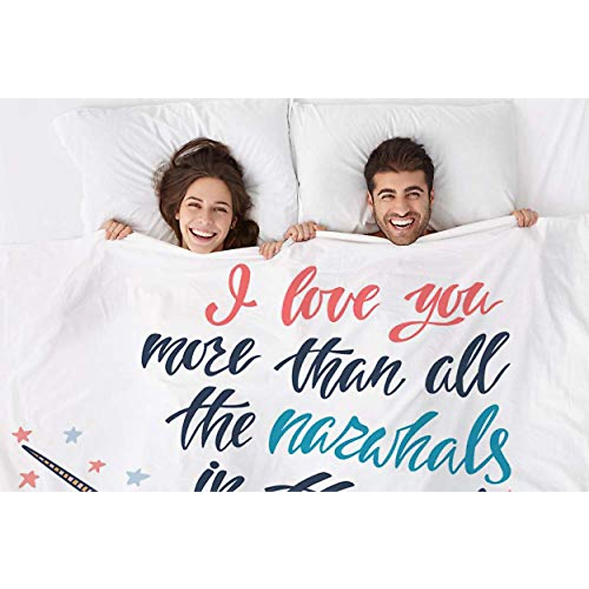 Mugod Inspirational Quote Throw Blanket I Love You More Than All The Narwhals in The Sea Decorative Soft Warm Cozy Flannel Plush Throws Blankets for Baby Toddler Dog Cat 30 X 40 Inch