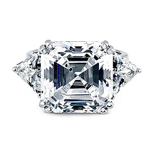 BERRICLE Sterling Silver 3-Stone Wedding Engagement Rings Asscher Cut Cubic Zirconia CZ Statement Cocktail Anniversary Ring for Women, Rhodium Plated Size 7